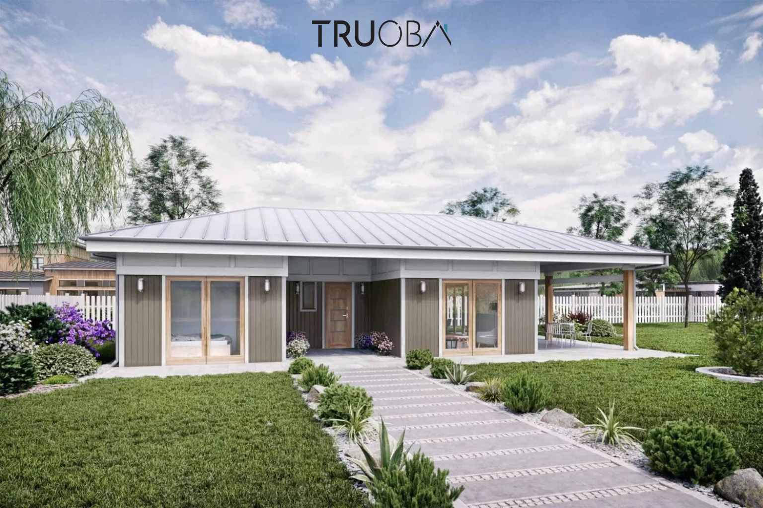 795 sq/ft Modern Minimalist 2-Bedroom 1-Bathroom House Plan | Florgeous