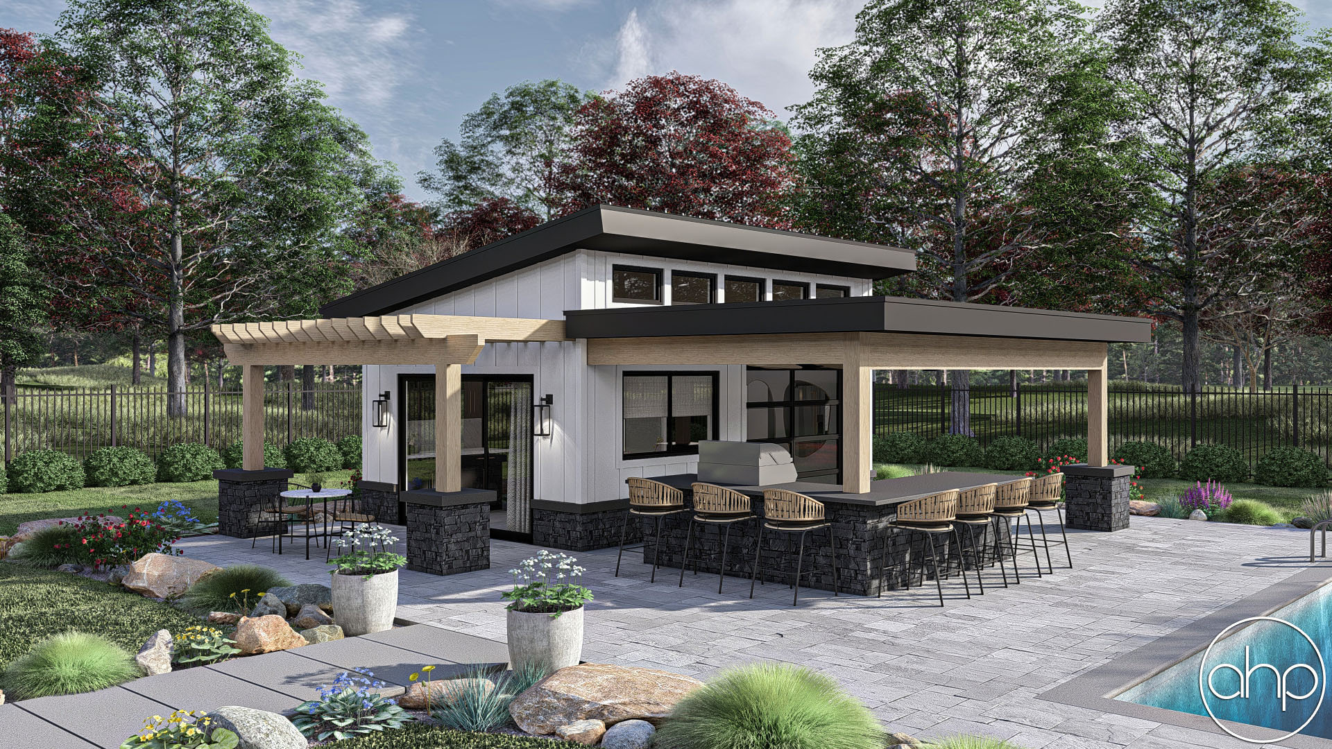 280 Sq Ft 0-Bedroom 0-Bathroom Modern Style Pool House Plan | Florgeous